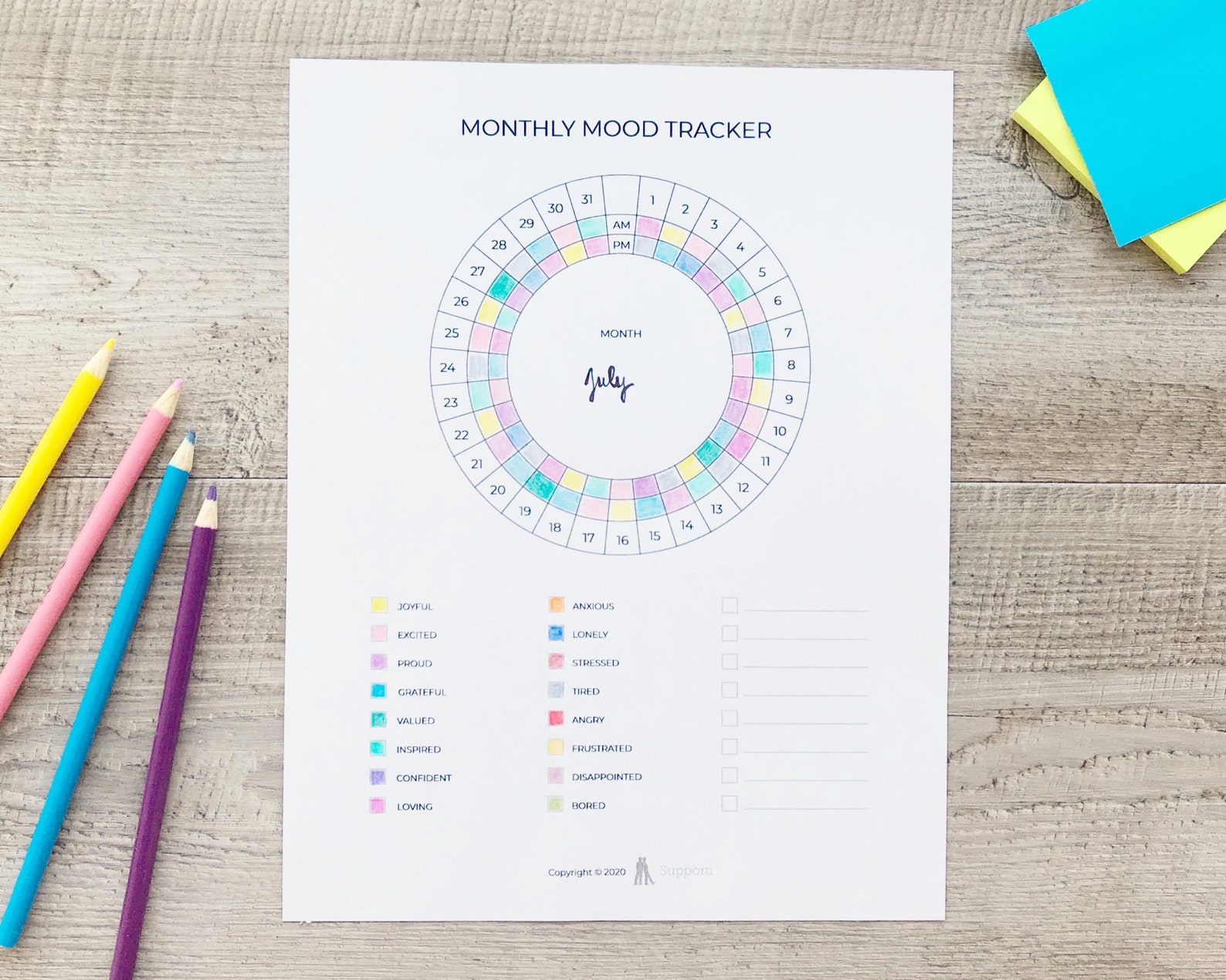 Monthly Mood Tracker Printable, Feelings Journal, Daily Mood, Daily ...