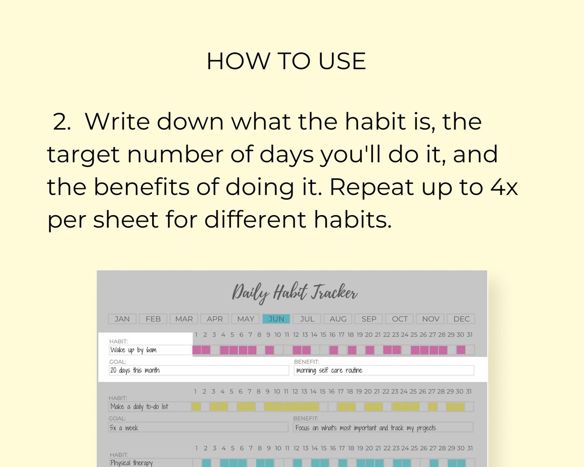 Daily Habit Tracker, Printable PDF, Instant Download, Monthly Goal ...