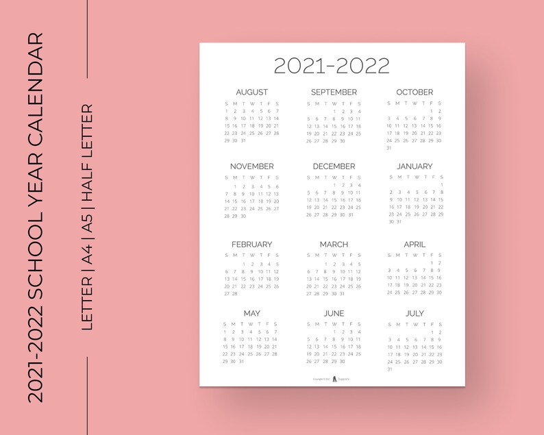 2021-2022 School Year Printable Calendar Yearly Year at A - Etsy