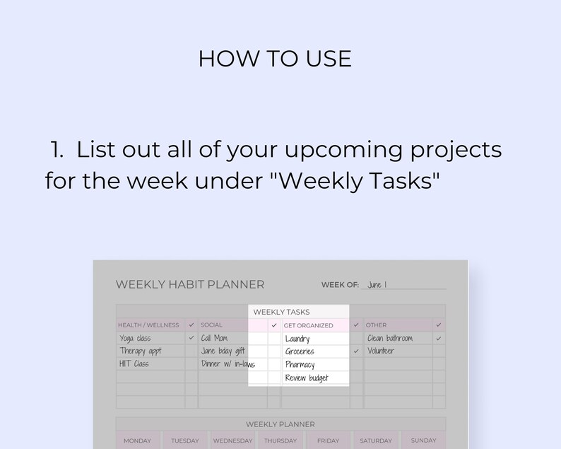 Weekly Habit Planner, Weekly Routine, Task Manager, Tracker, Printable ...