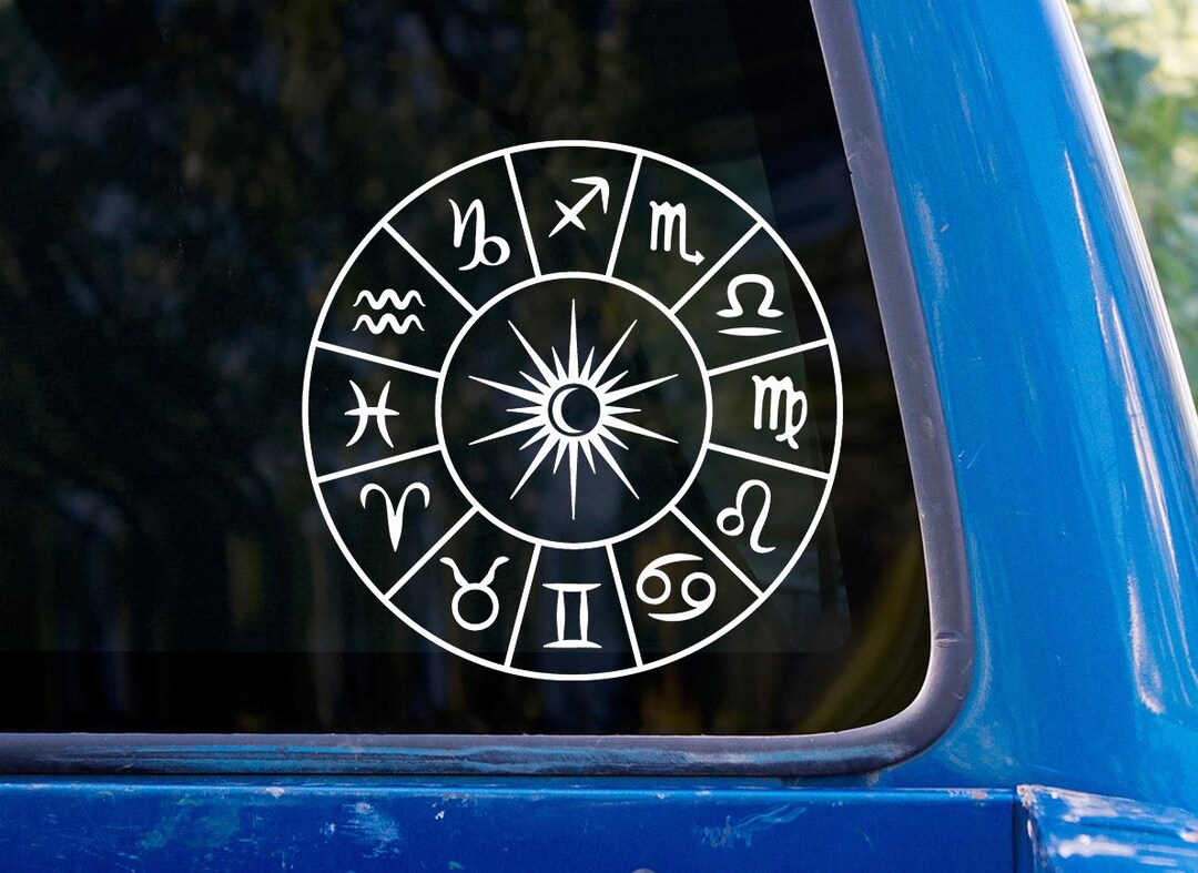 Zodiac Wheel Vinyl Sticker - Zodiac Sign Decal - Astrology Symbols Art ...