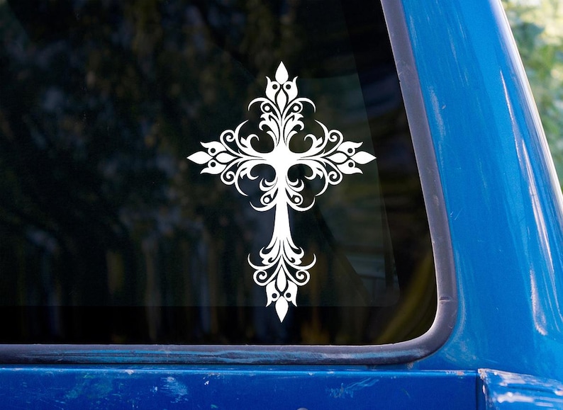 Floral Cross Vinyl Sticker - Cross Decor Decal - Etsy