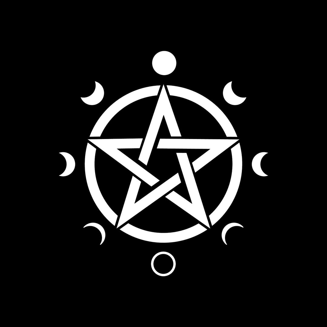 Moon Phases Around Pentacle Vinyl Sticker - Wicca Pentagram Car Decal ...