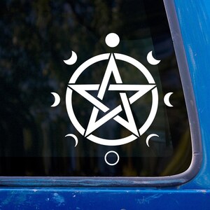 Moon Phases Around Pentacle Vinyl Sticker - Wicca Pentagram Car Decal ...
