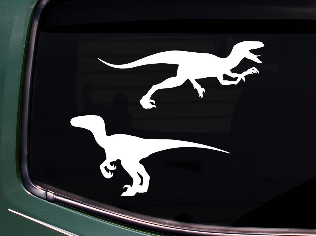 Velociraptor Silhouette Vinyl Decals Set of 2 - Raptor Dinosaur ...