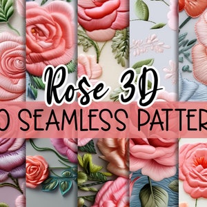 10 Realistic Embroidery Rose Flowers Digital Paper, Rose Seamless ...