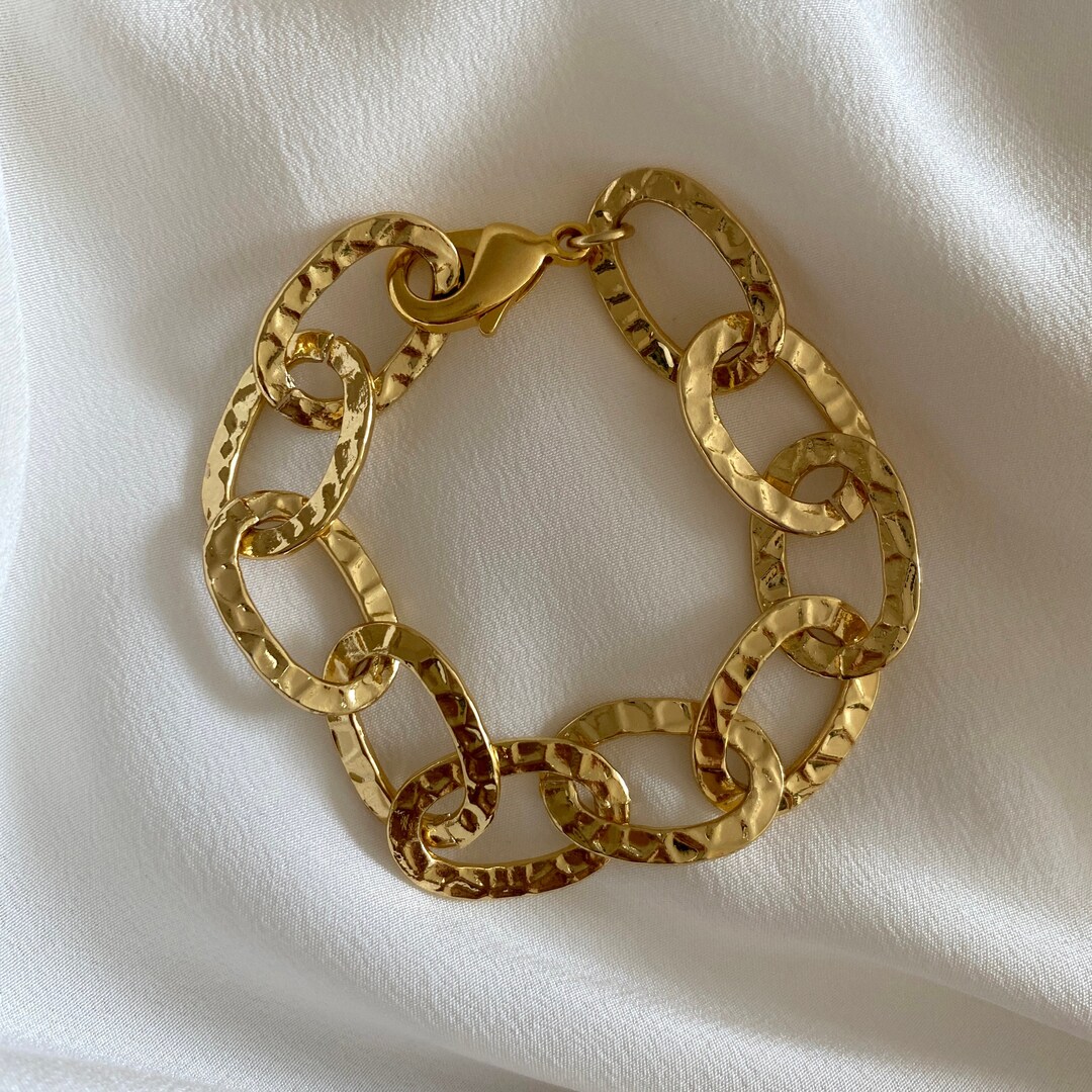 Gold Chunky Bracelet, Gold Bracelet, Retro Gold Chain Bracelet, Thick ...