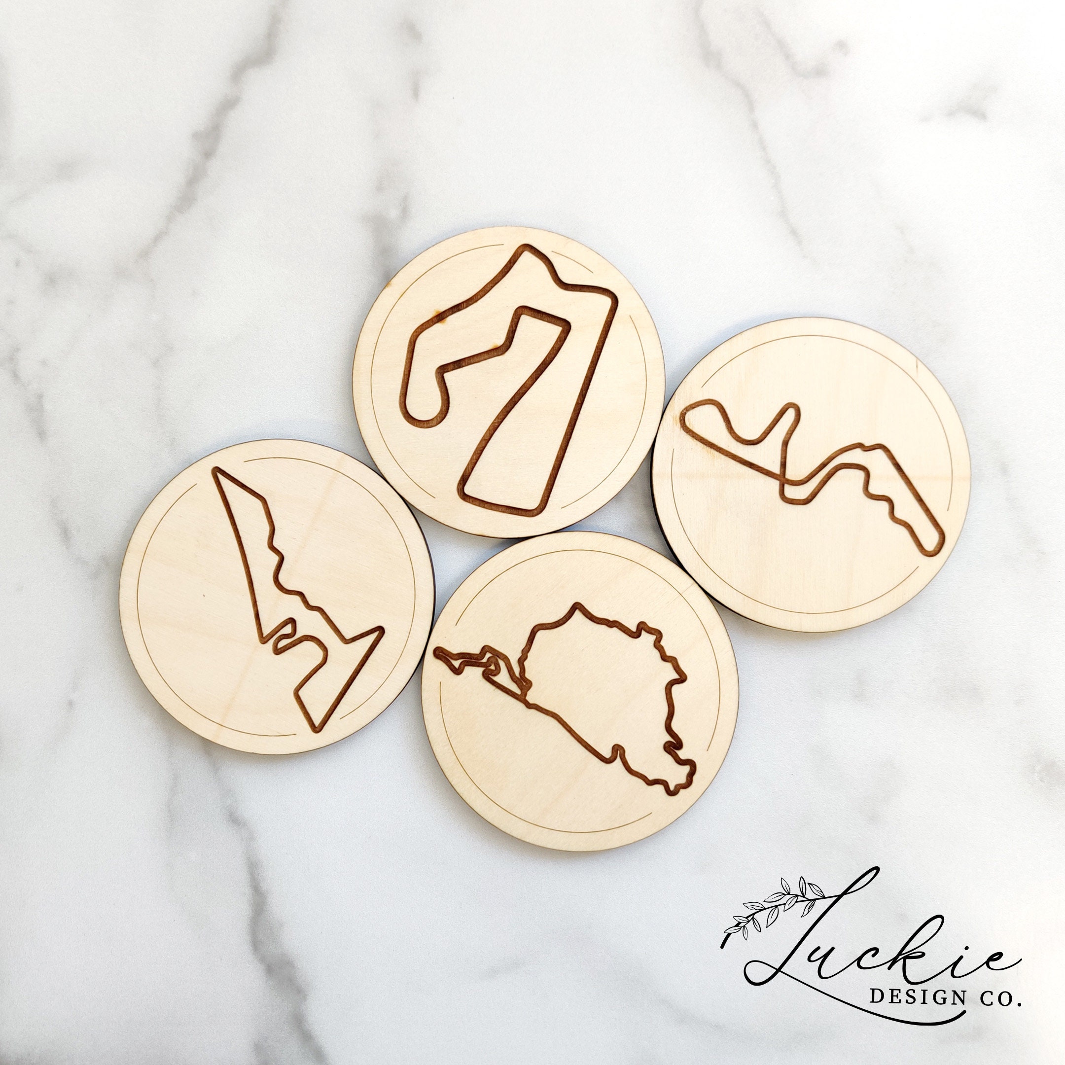 Laser Engraved Race Track Coasters Wood Coasters Birthday | Etsy