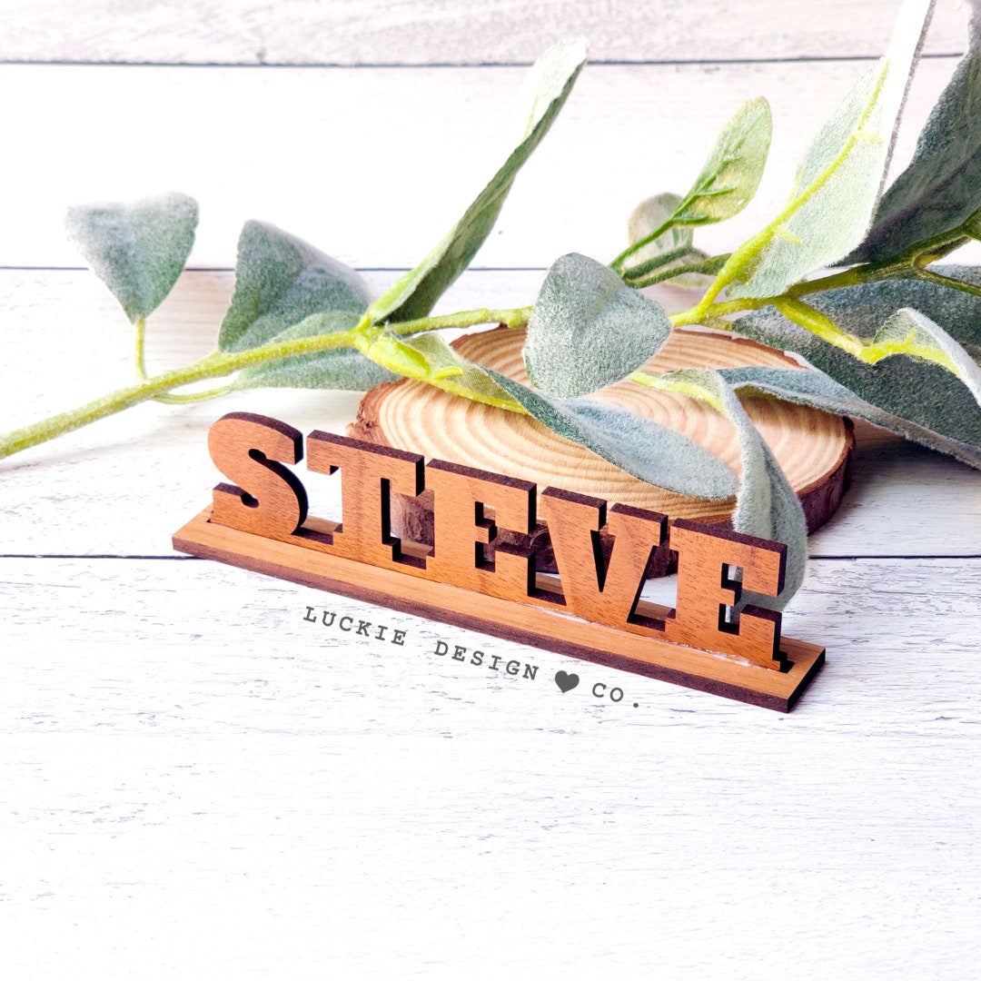 Laser Cut Wood Name Tags With Stand - Wood Names - Acrylic Name Tag ...