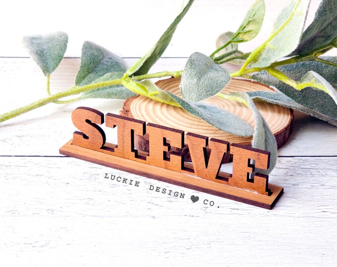Laser Cut Wood Name Tags With Stand Wood Names Acrylic Name Tag Party ...