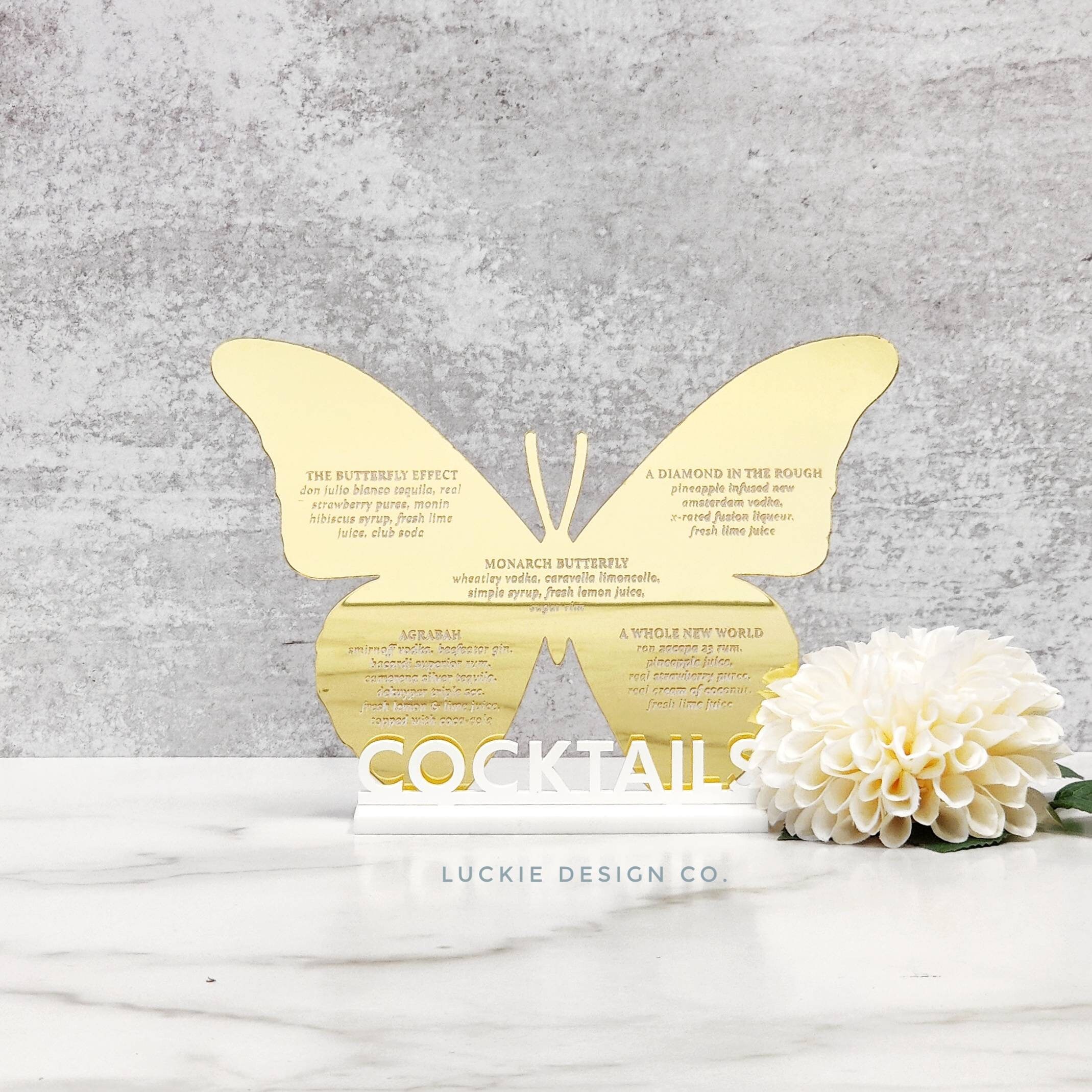 Butterfly Acrylic Bar Menu Acrylic Laser Cut Laser Engraved - Etsy