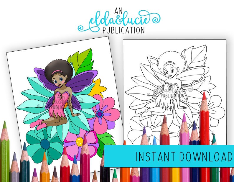 Afro Fairy Coloring Page,black Girl Magic Coloring Book,printable ...