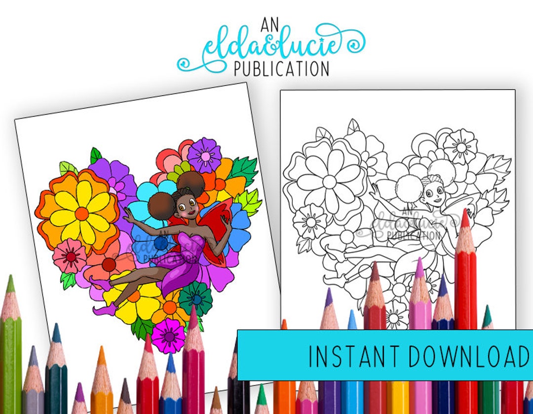Afro Puffs Fairy Coloring Page,black Girl Magic Coloring Book,printable ...