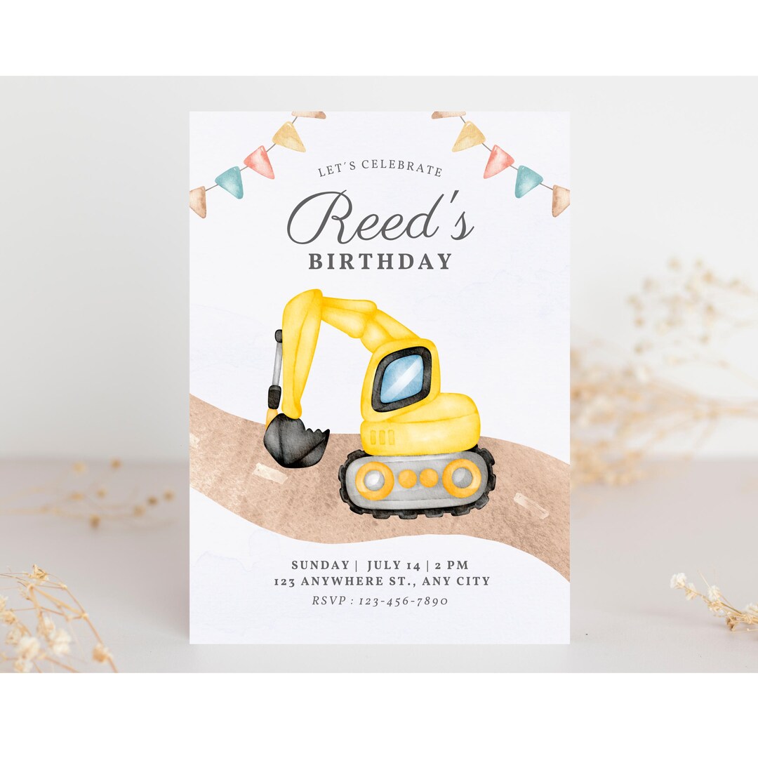 Construction Truck Birthday Invitation, Editable Digital Birthday ...