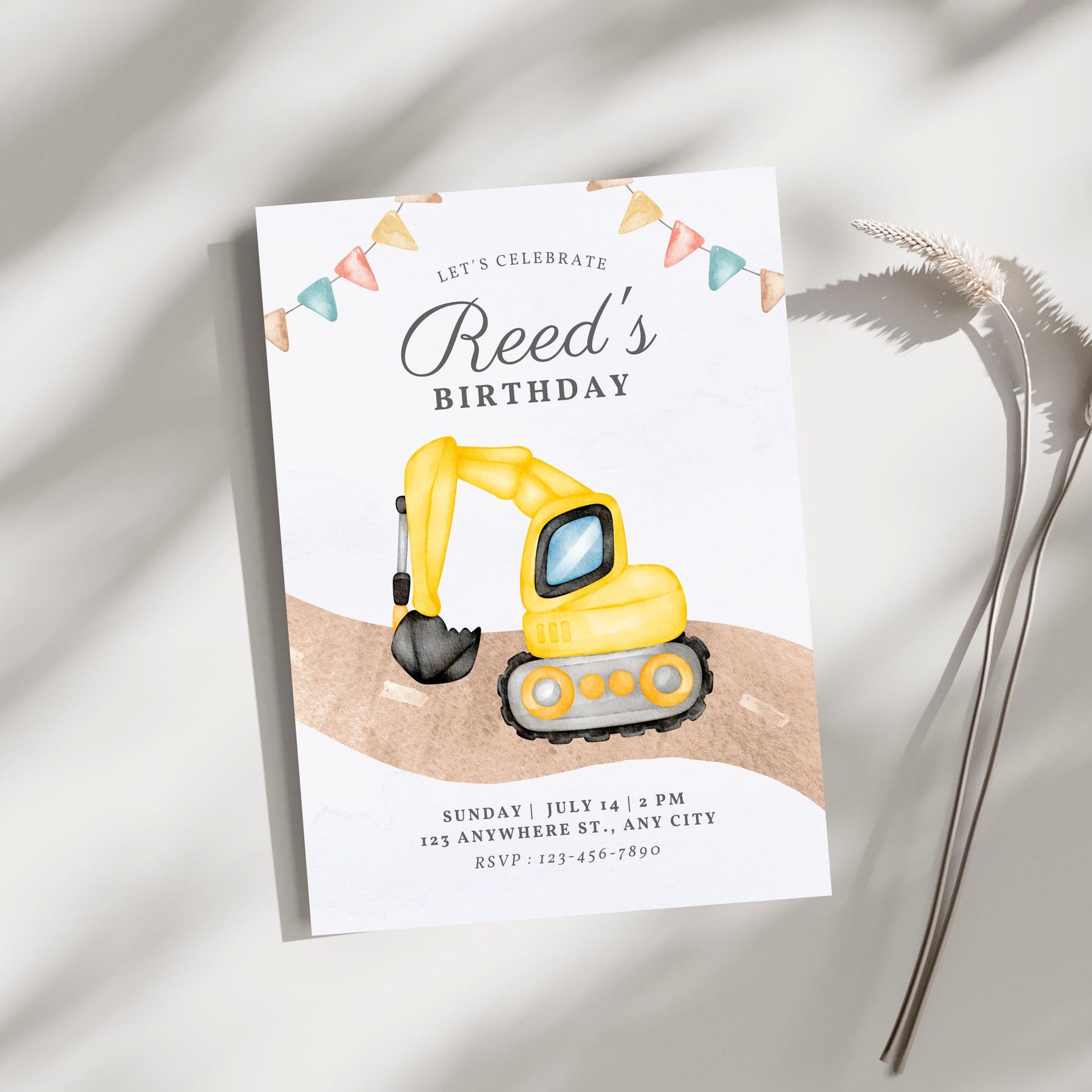 Construction Truck Birthday Invitation, Editable Digital Birthday ...