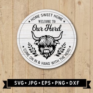 Welcome to Our Herd Sign SVG, Home Sweet Home SVG, Highland Cow Graphic ...