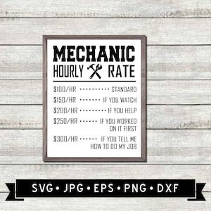 Mechanic Hourly Rate Sign SVG, Funny Garage Sign SVG, Garage Printable ...