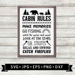 Cabin Rules Sign SVG, Bear Silhouette, Vintage Cabin Wall Sign, Vintage ...