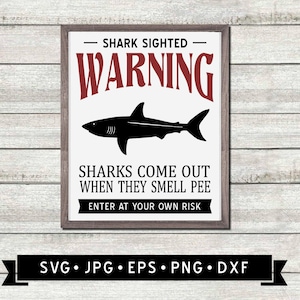 Shark Warning Sign SVG, Funny Pool Sign DIY, Beach Sign SVG, Pool Sign ...