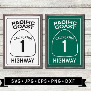 Pacific Coast Highway Sign SVG, (green + White Designs) Califonia 1 SVG ...