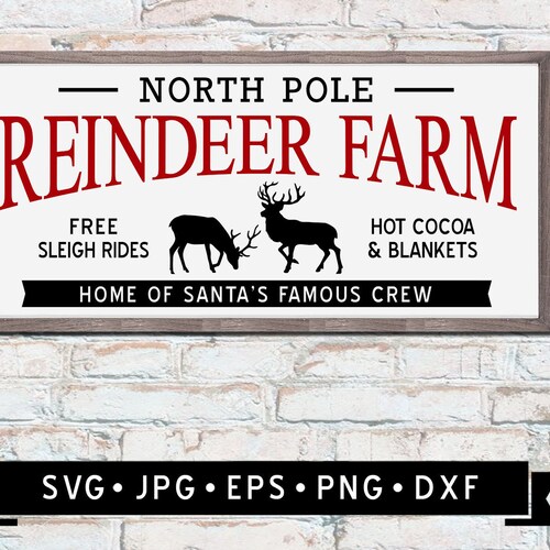 North Pole Reindeer Farm Sign SVG Vintage Farmhouse Christmas | Etsy
