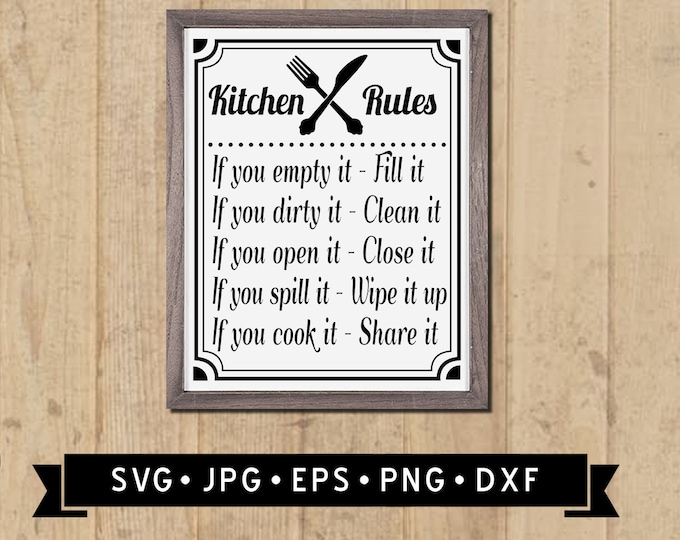 Kitchen Rules Sign SVG, Kitchen Sign SVG, Vintage Funny Kitchen Rules ...