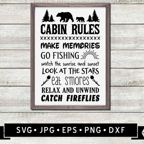 Cabin Rules Sign SVG Bear Silhouette Vintage Cabin Wall - Etsy