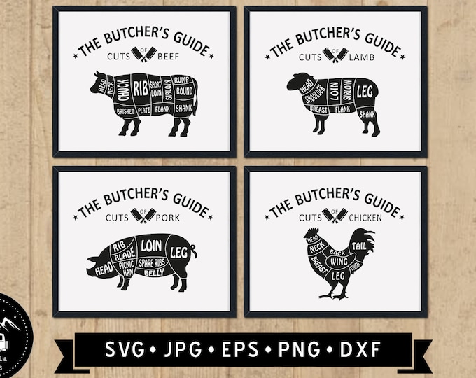 Butcher's Guide SVG, Cuts of Meat Chart Sign SVG, Farmhouse Kitchen ...