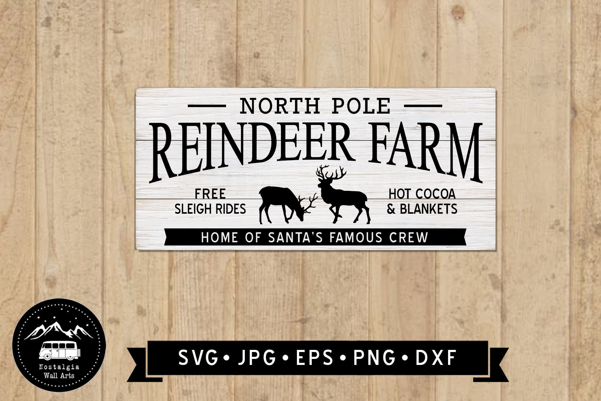 North Pole Reindeer Farm Sign SVG, Vintage Farmhouse Christmas Sign ...