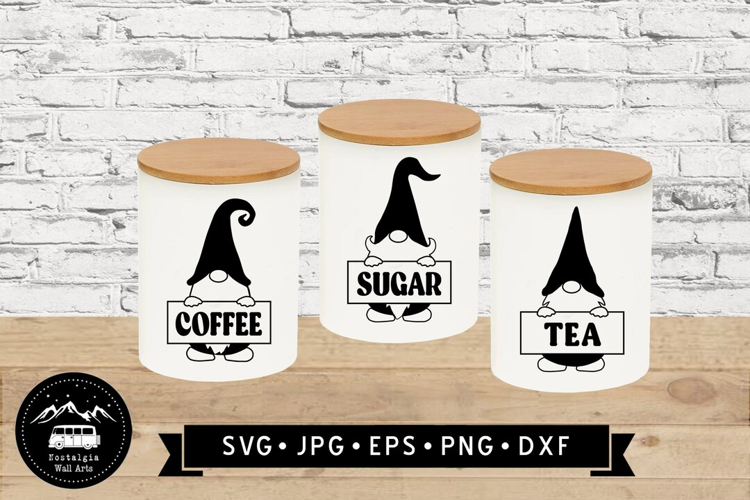 Coffee, Tea, Sugar SVG for Canisters, Drinks Labels, Funny Gnome SVG ...