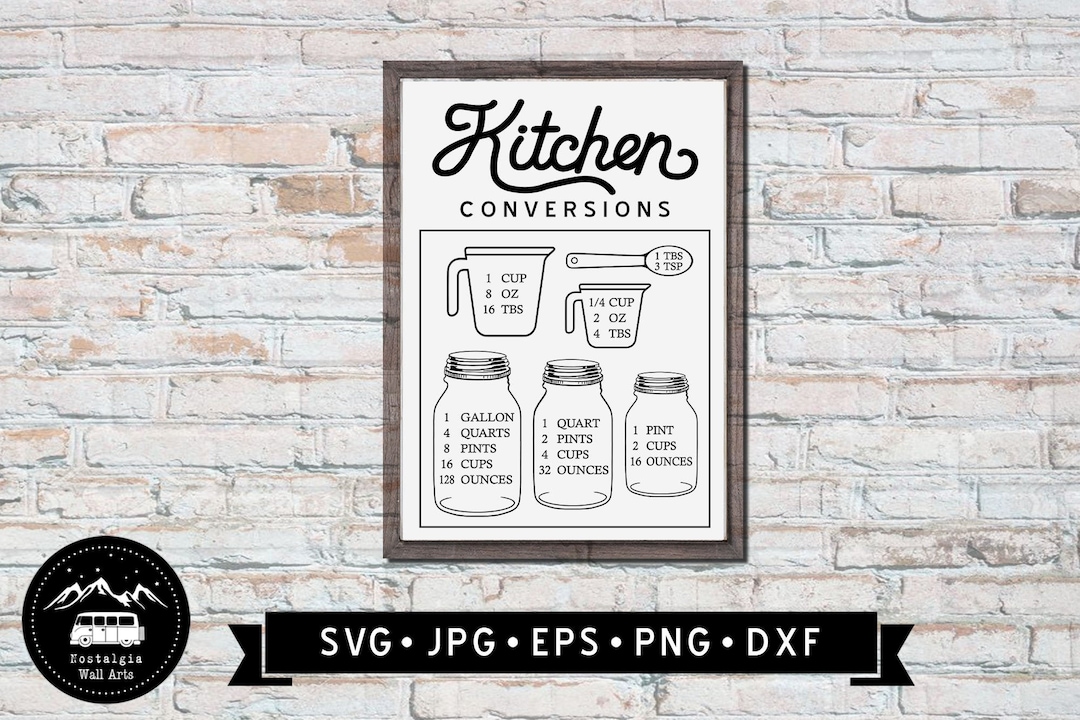 Kitchen Conversions Guide SVG, Kitchen Measurement Equivalents Art Svg ...