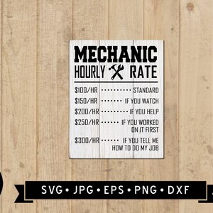 Mechanic Hourly Rate Sign SVG, Funny Garage Sign SVG, Garage Printable ...