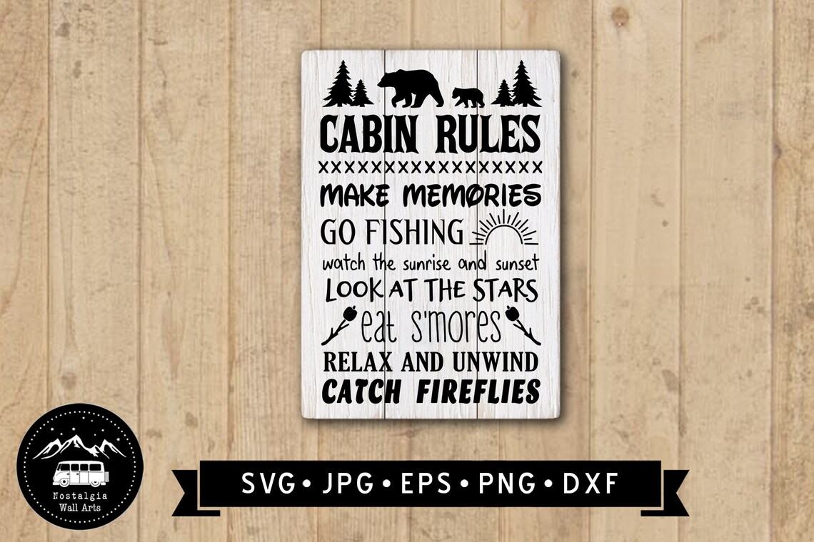 Cabin Rules Sign SVG Bear silhouette Vintage Cabin Wall | Etsy