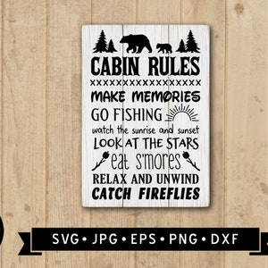 Cabin Rules Sign SVG, Bear Silhouette, Vintage Cabin Wall Sign, Vintage ...