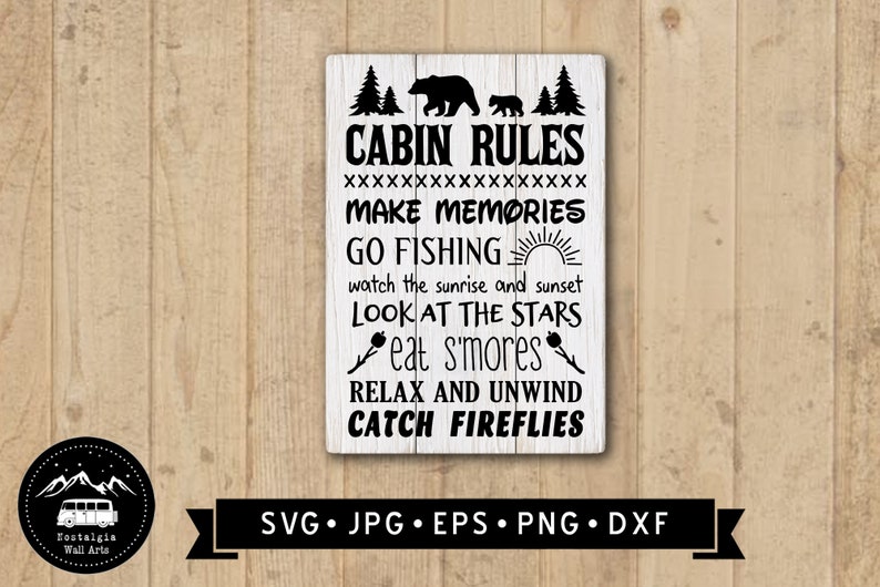 Cabin Rules Sign SVG Bear Silhouette Vintage Cabin Wall - Etsy