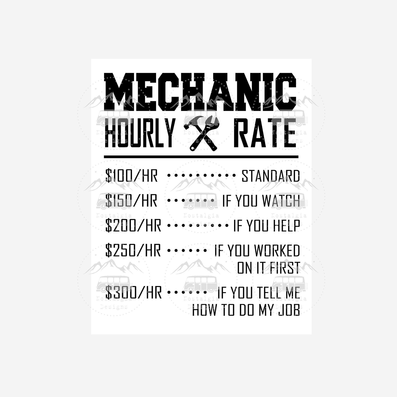 Mechanic Hourly Rate Sign SVG Funny Garage Sign SVG Garage - Etsy