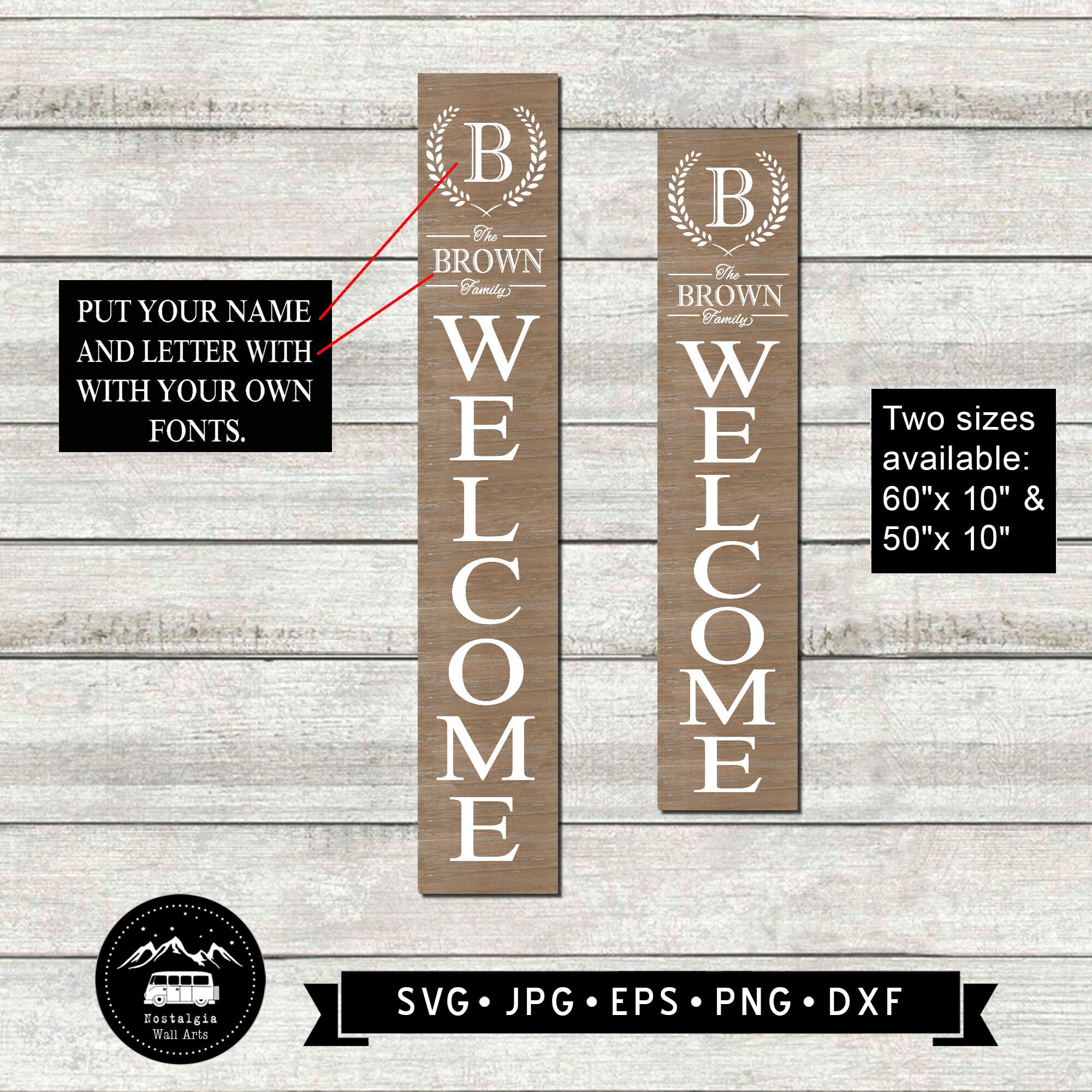 Customizable Last Name Welcome Sign SVG, Monogram Wreath Front Porch ...