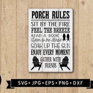 Porch Rules Sign SVG, Porch Silhouette, Vintage Porch Wall Sign, Feel ...