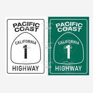 Pacific Coast Highway Sign SVG, (green + White Designs) Califonia 1 SVG ...