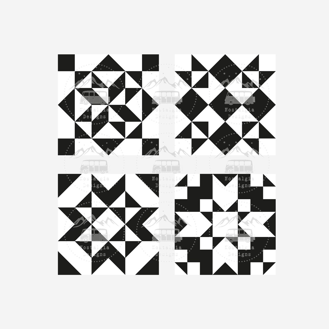 Quilt Block Bundle (4 Designs), Barn Quilt Svg, Quilt Pattern ...