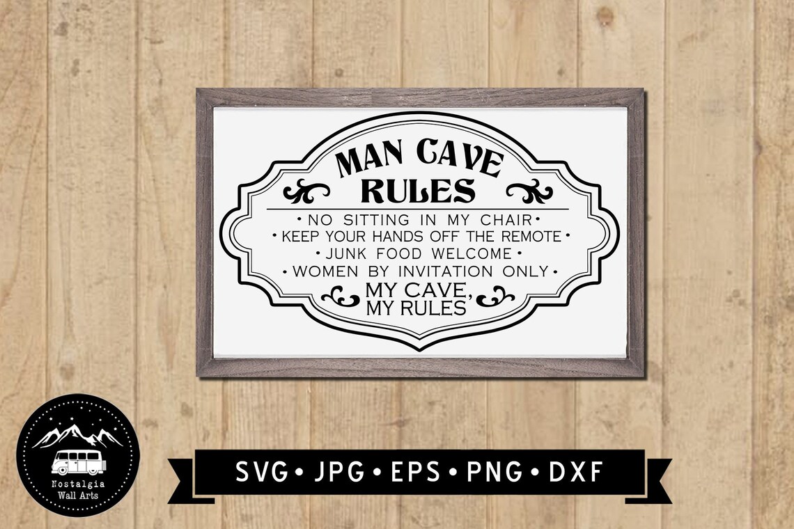 Funny Man Cave Rules Sign SVG, Vintage Man Cave Sign, Man Cave ...