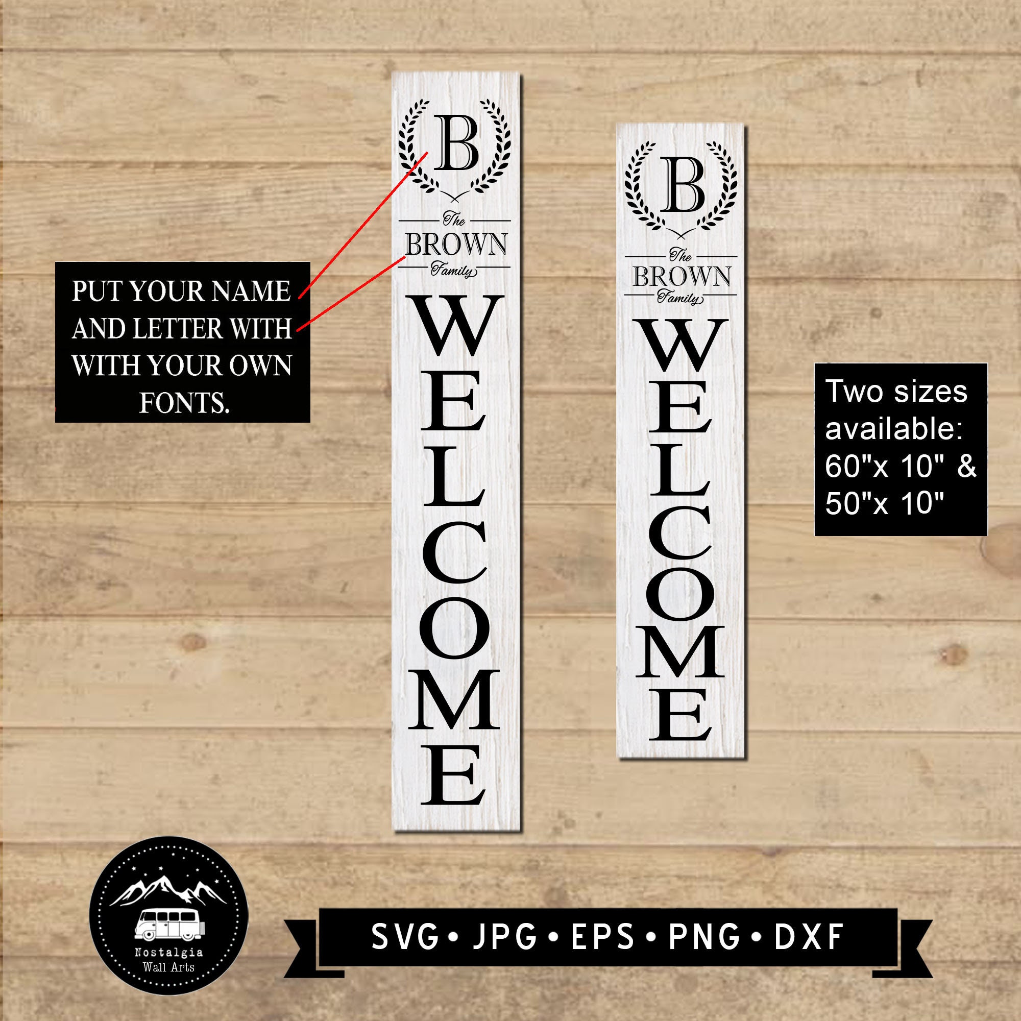 Customizable Last Name Welcome Sign SVG, Monogram Wreath Front Porch ...