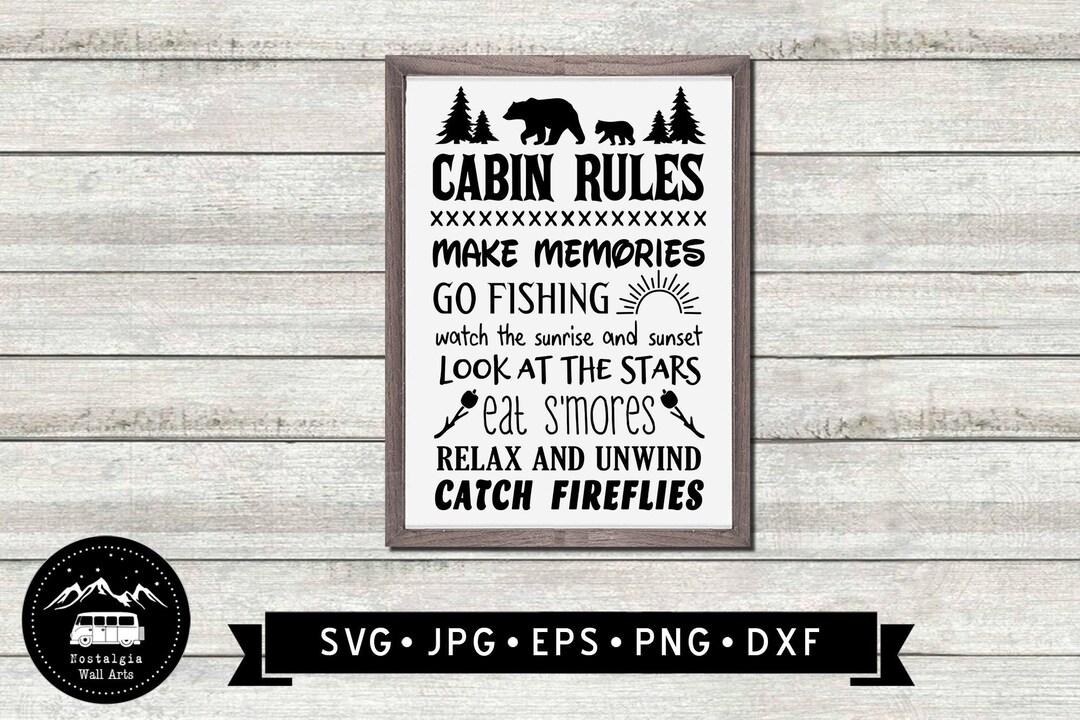 Cabin Rules Sign SVG, Bear Silhouette, Vintage Cabin Wall Sign, Vintage ...
