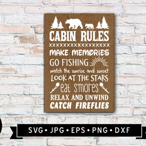 Cabin Rules Sign SVG, Bear Silhouette, Vintage Cabin Wall Sign, Vintage ...