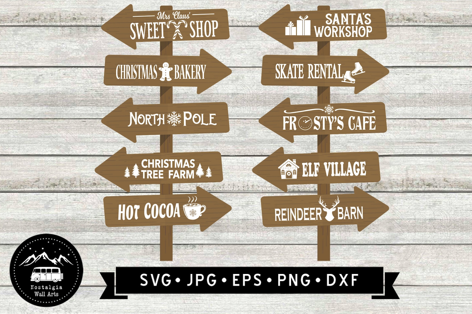 Christmas Direction Post Signs SVG, (ten Designs), Christmas Bundle ...