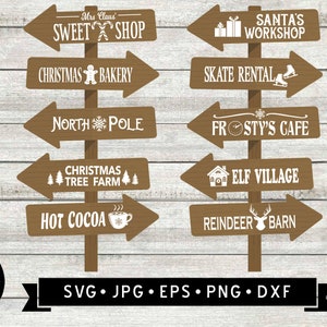 Christmas Direction Post Signs SVG, (ten Designs), Christmas Bundle ...