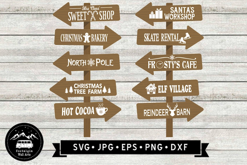 Christmas Direction Post Signs SVG, (ten Designs), Christmas Bundle ...