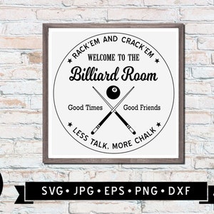 Welcome to the Billiard Room Sign SVG, Round Billiard Sign, Pool Hall ...