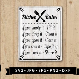 Funny Kitchen Rules Sign SVG, Vintage Kitchen Sign, Home Sign Printable ...