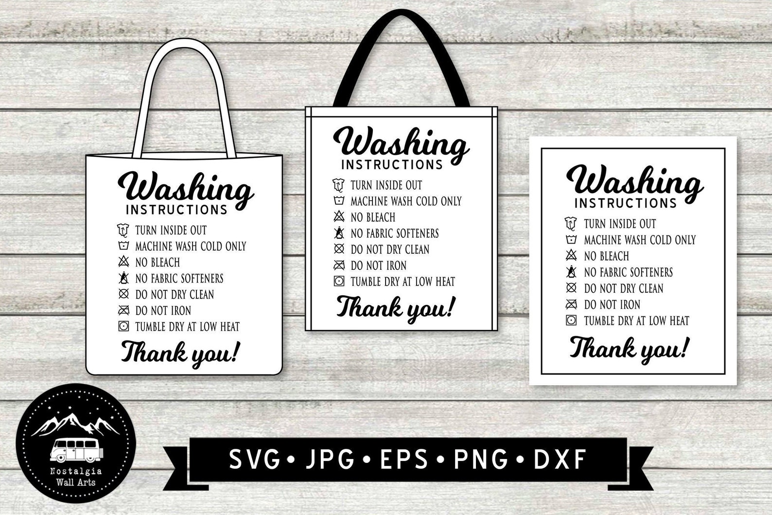 Tote Bag Care Card Svg (3 Designs), Washing Instructions SVG, Resizable ...
